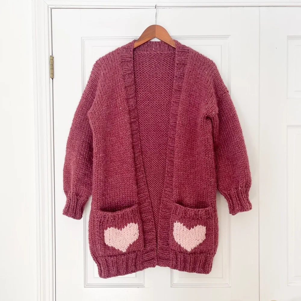 Super Bulky Knit Heart Sweater Cardigan | Two Hearts Open Cardigan ...