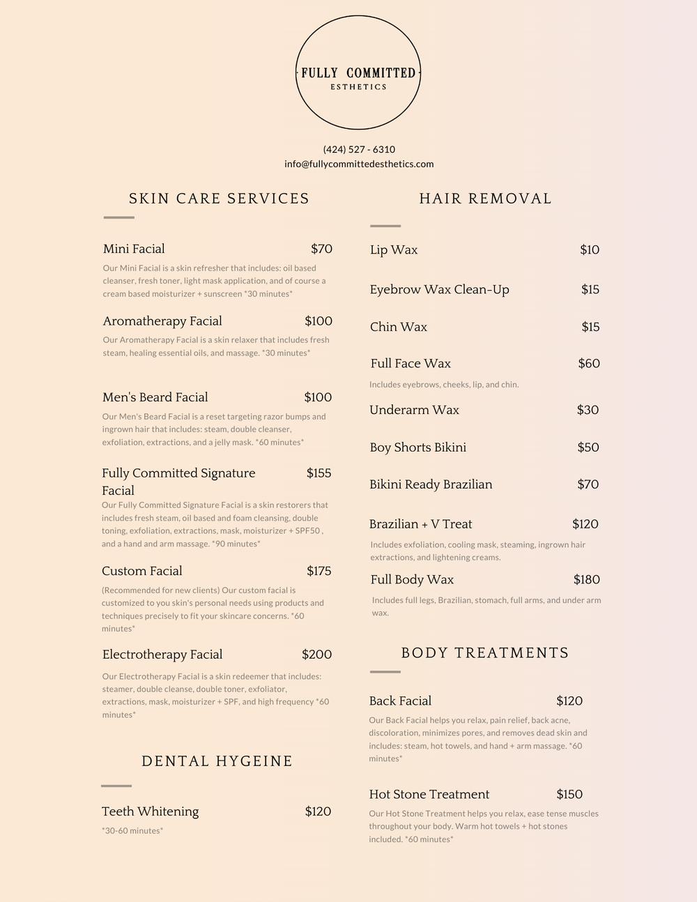 SERVICES — Fully Committed Esthetics
