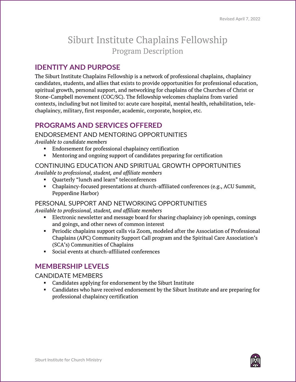 Chaplains Fellowship | Siburt Institute for Church Ministry