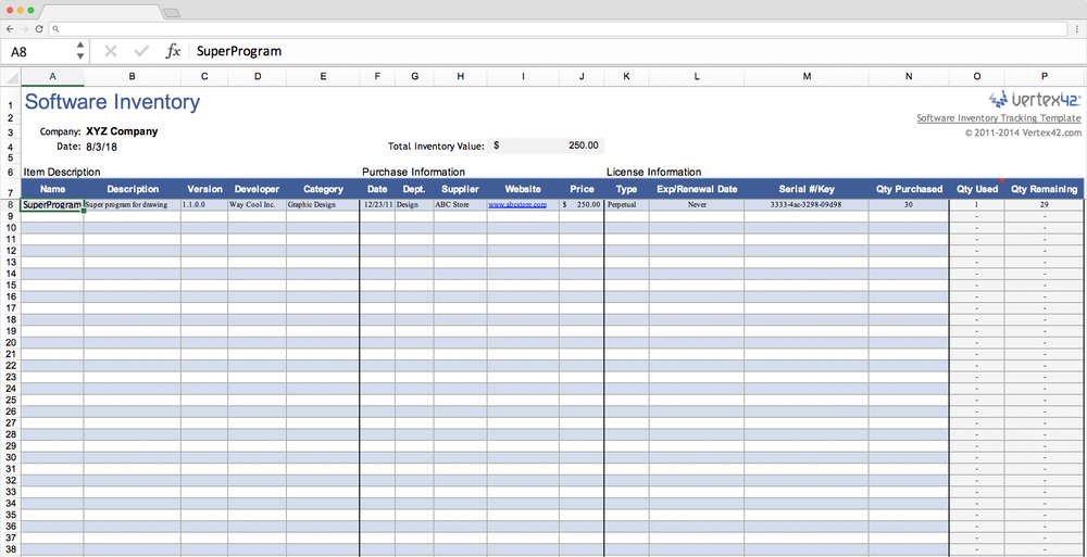 Excel Template Inventory