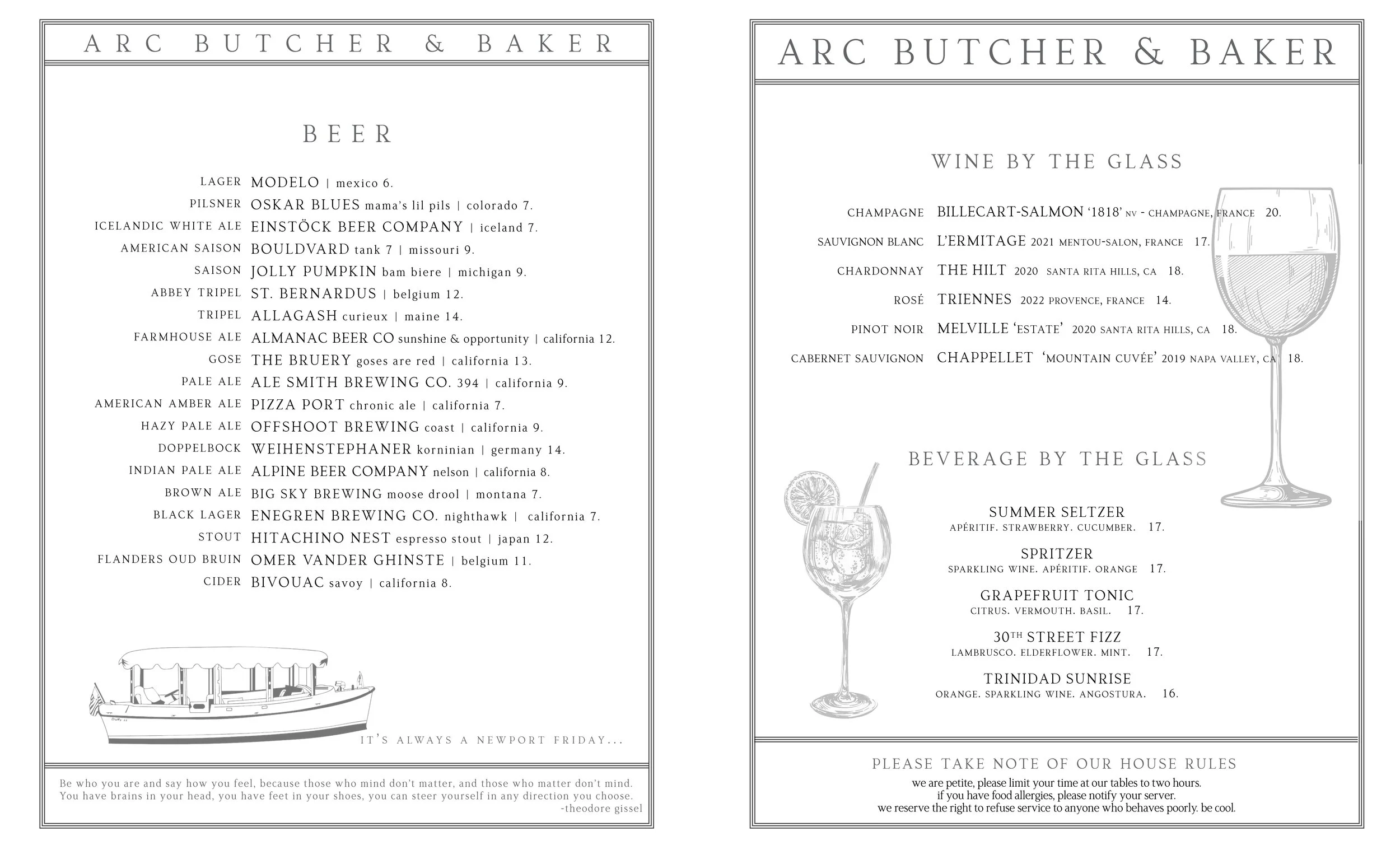 menu offerings — Arc Butcher & Baker