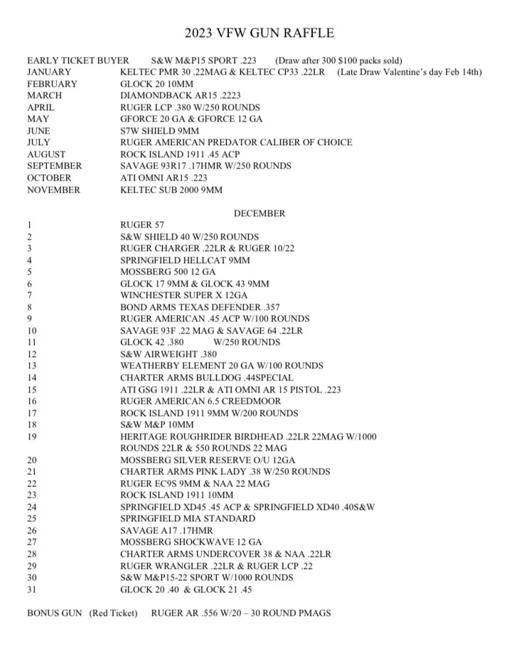 2022 Annual Firearms Raffle — Ole Beck VFW Post 209