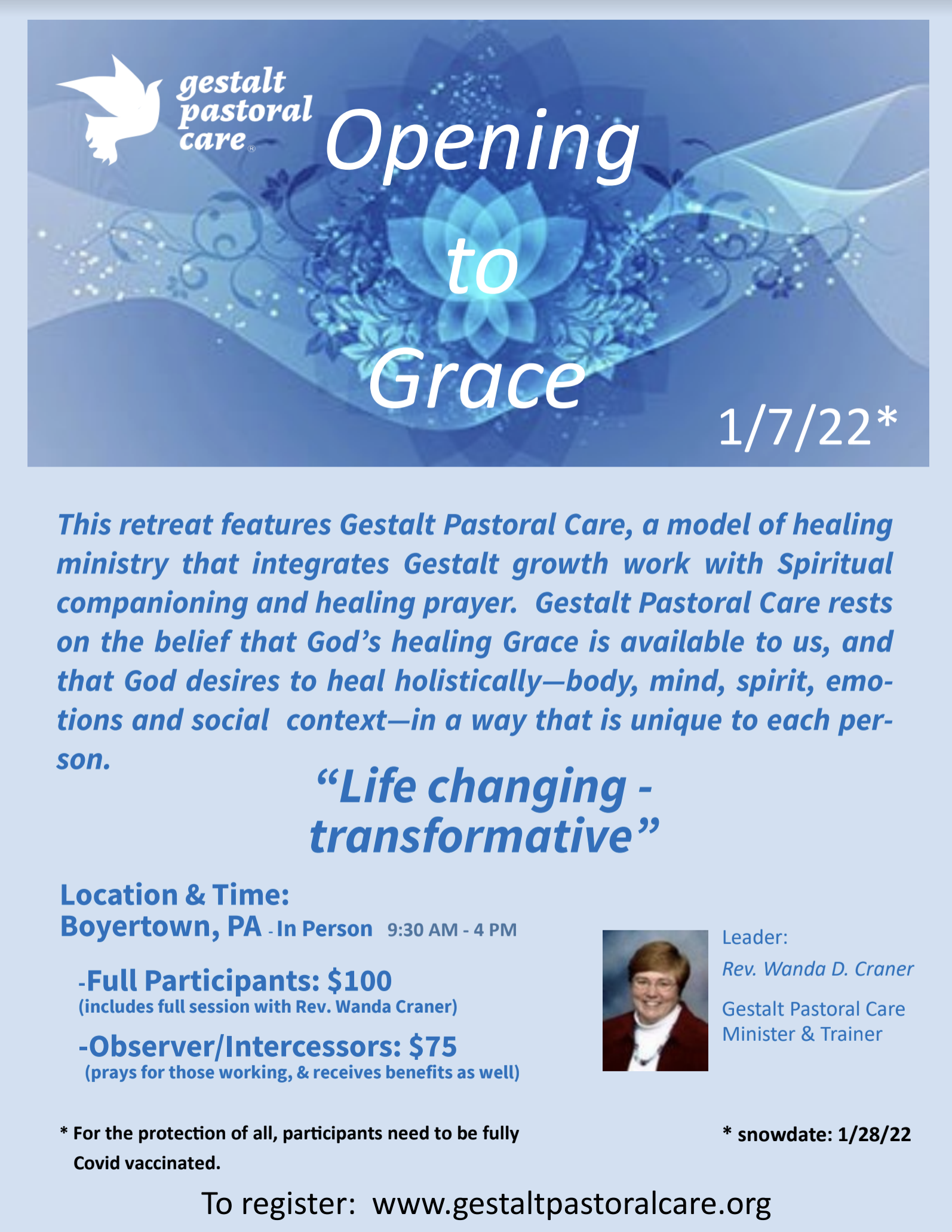 WC Registration Page for January 7, 2022 O t G — Gestalt Pastoral Care