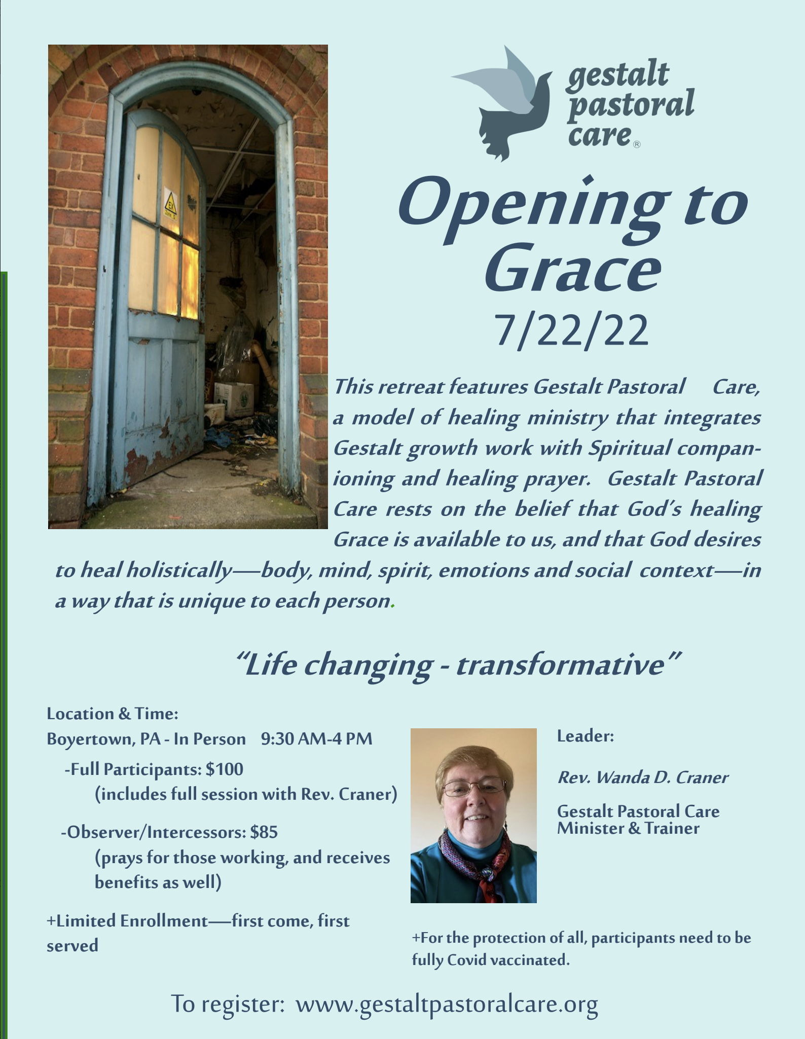 WC OtG Retreat 7/22/22 Registration Page — Gestalt Pastoral Care
