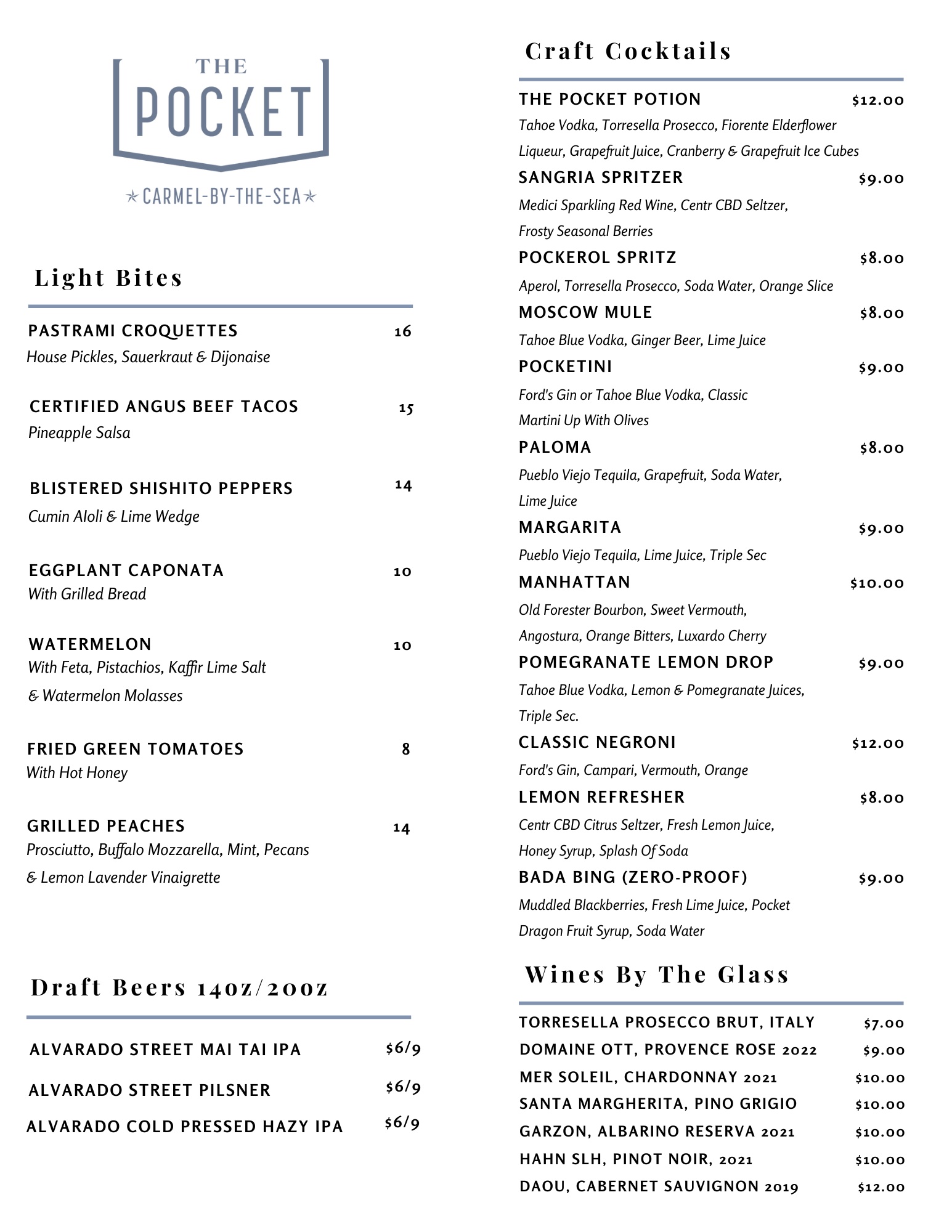 Happy Hour Menu — The Pocket