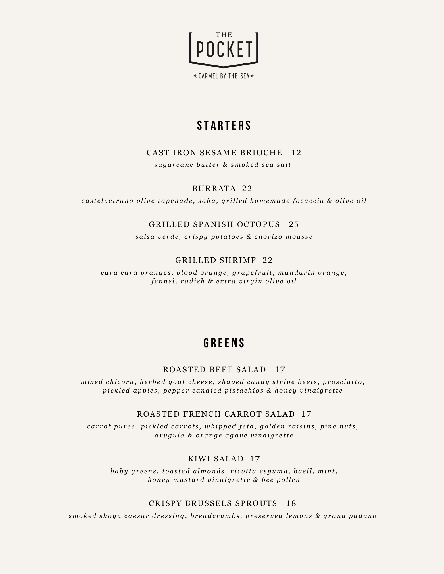 Dinner Menu — The Pocket