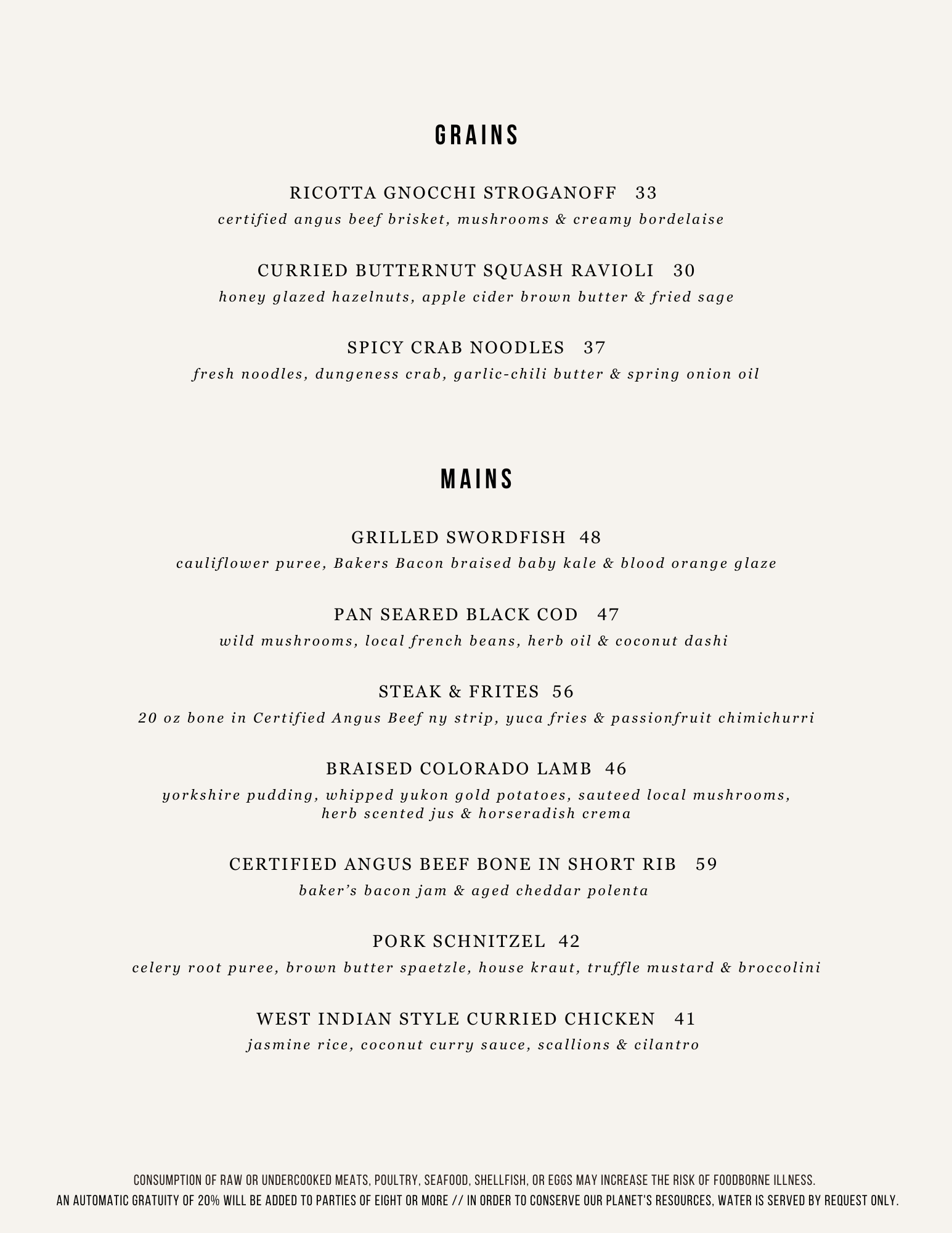 Dinner Menu — The Pocket
