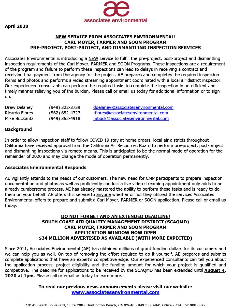 NEWS — ASSOCIATES ENVIRONMENTAL