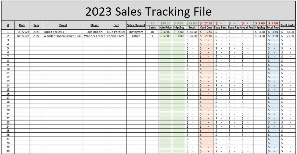 2020 Microsoft Excel Sports Card Sales Tracking File — CRT Sportscards