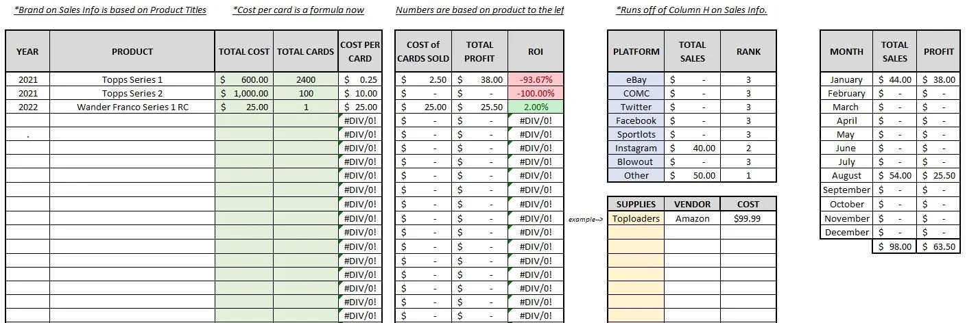 2020 Microsoft Excel Sports Card Sales Tracking File — CRT Sportscards