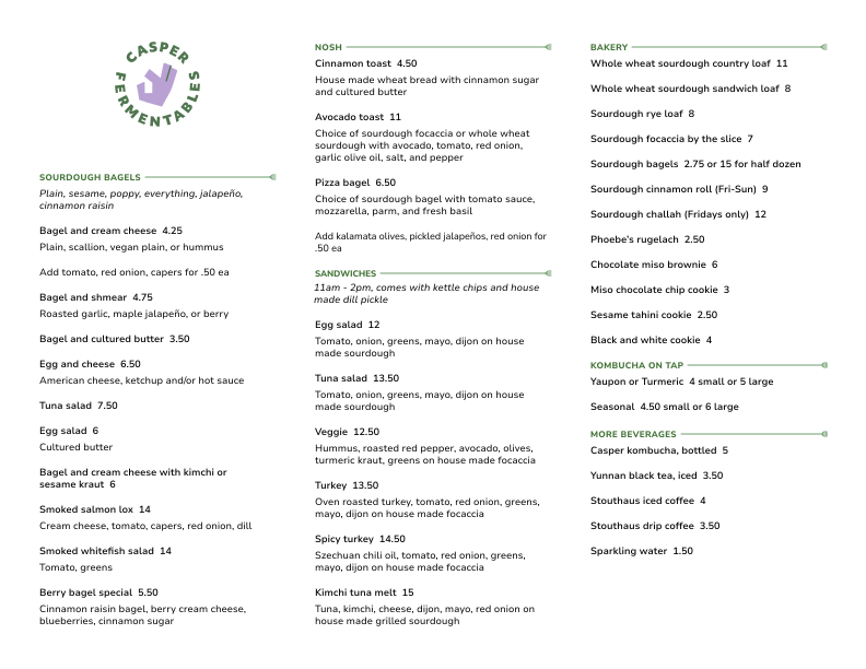 Food Menu — Casper Fermentables