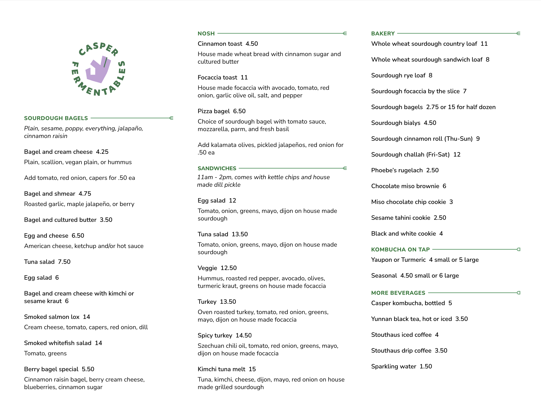 Food Menu — Casper Fermentables