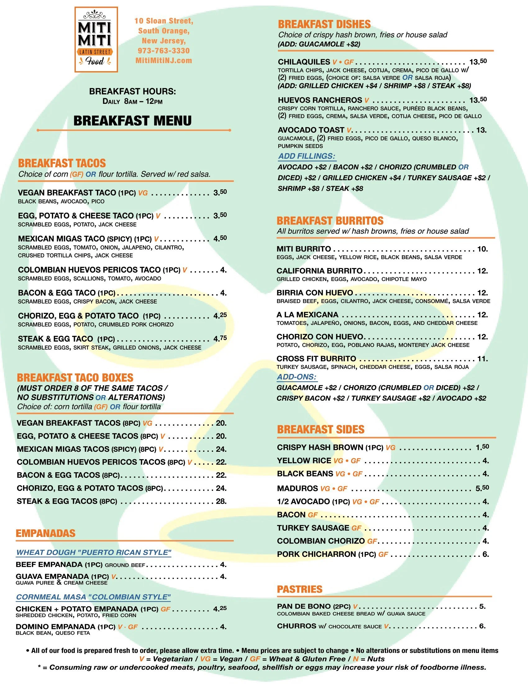Miti Miti Latin Street Food Menu — Miti Miti Latin Street Food