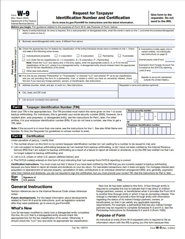 Internal Revenue Service (IRS) | Form W-9 Rev March 2024 Published!