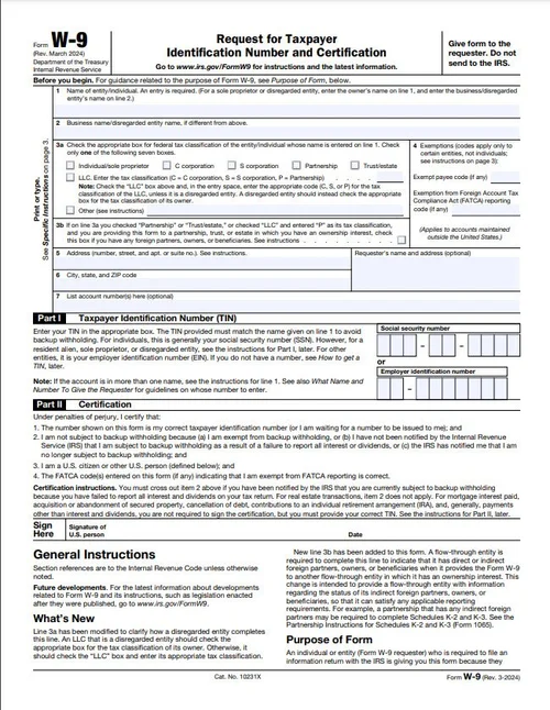 Internal Revenue Service (IRS) | Form W-9 Rev March 2024 Published!