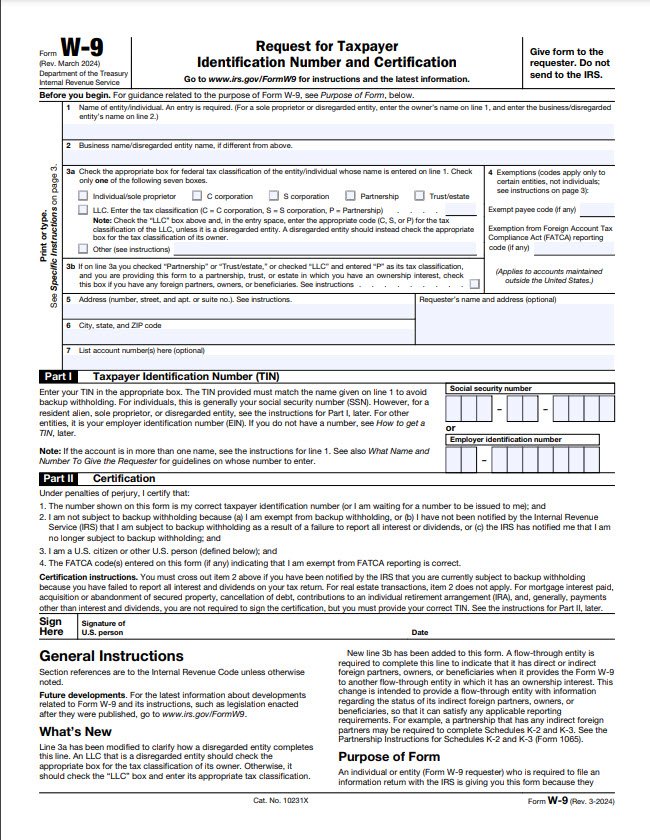Internal Revenue Service (IRS) | Form W-9 Rev March 2024 Published!