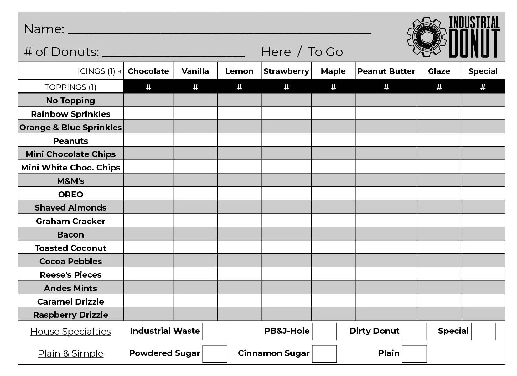 Order Form — Industrial Donut