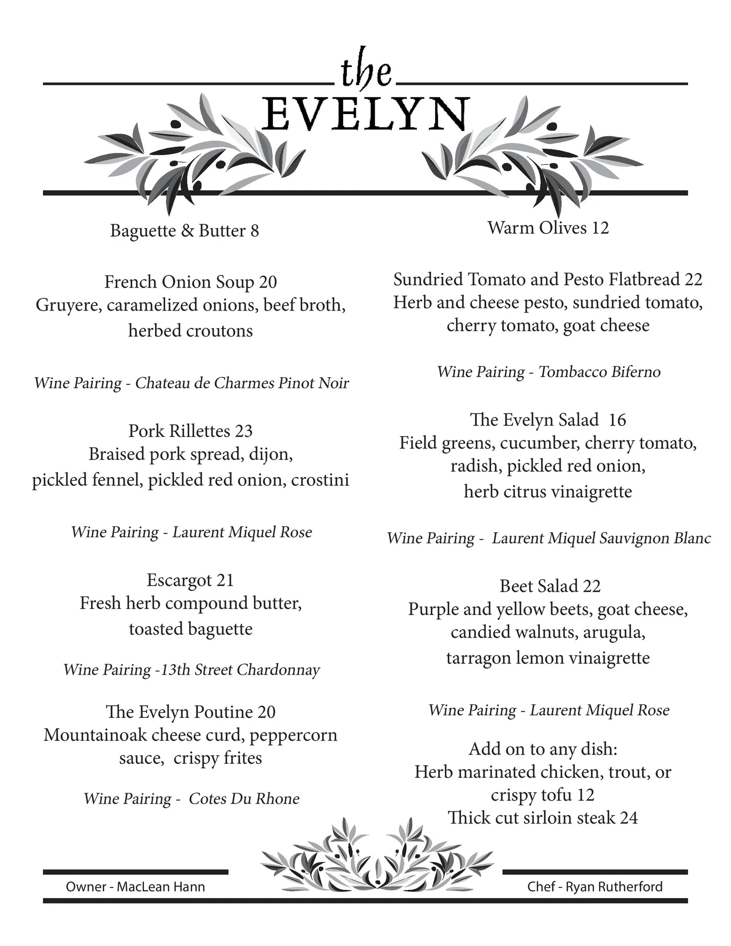 All Day Menu — The Evelyn