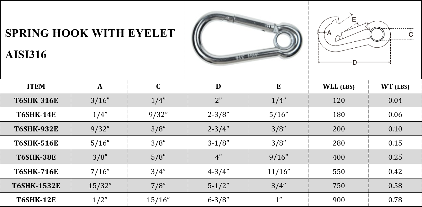 STAINLESS STEEL SNAP HOOK WITH EYELET AISI316 — Kerr Unit Inc