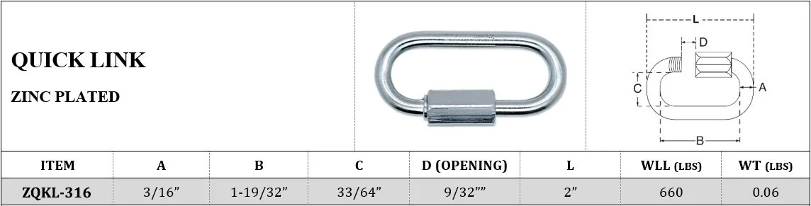 ZINC PLATED QUICK LINK - ZQKL-316 — Kerr Unit Inc
