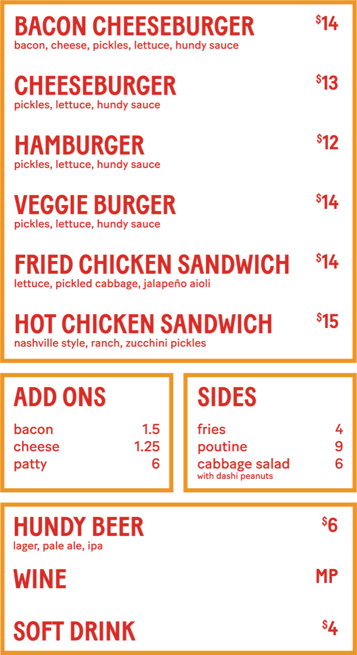 MENU — HUNDY