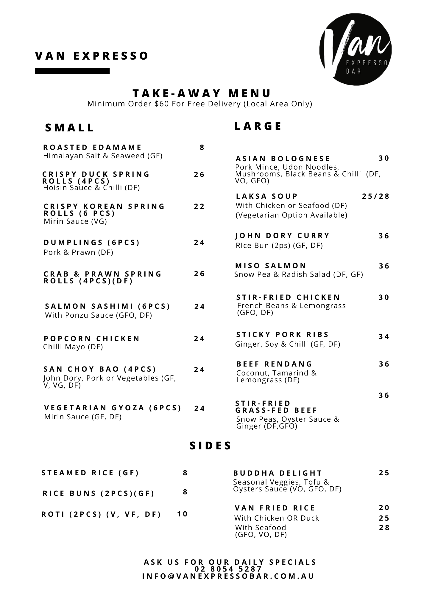 Menu — Van Expresso Bar