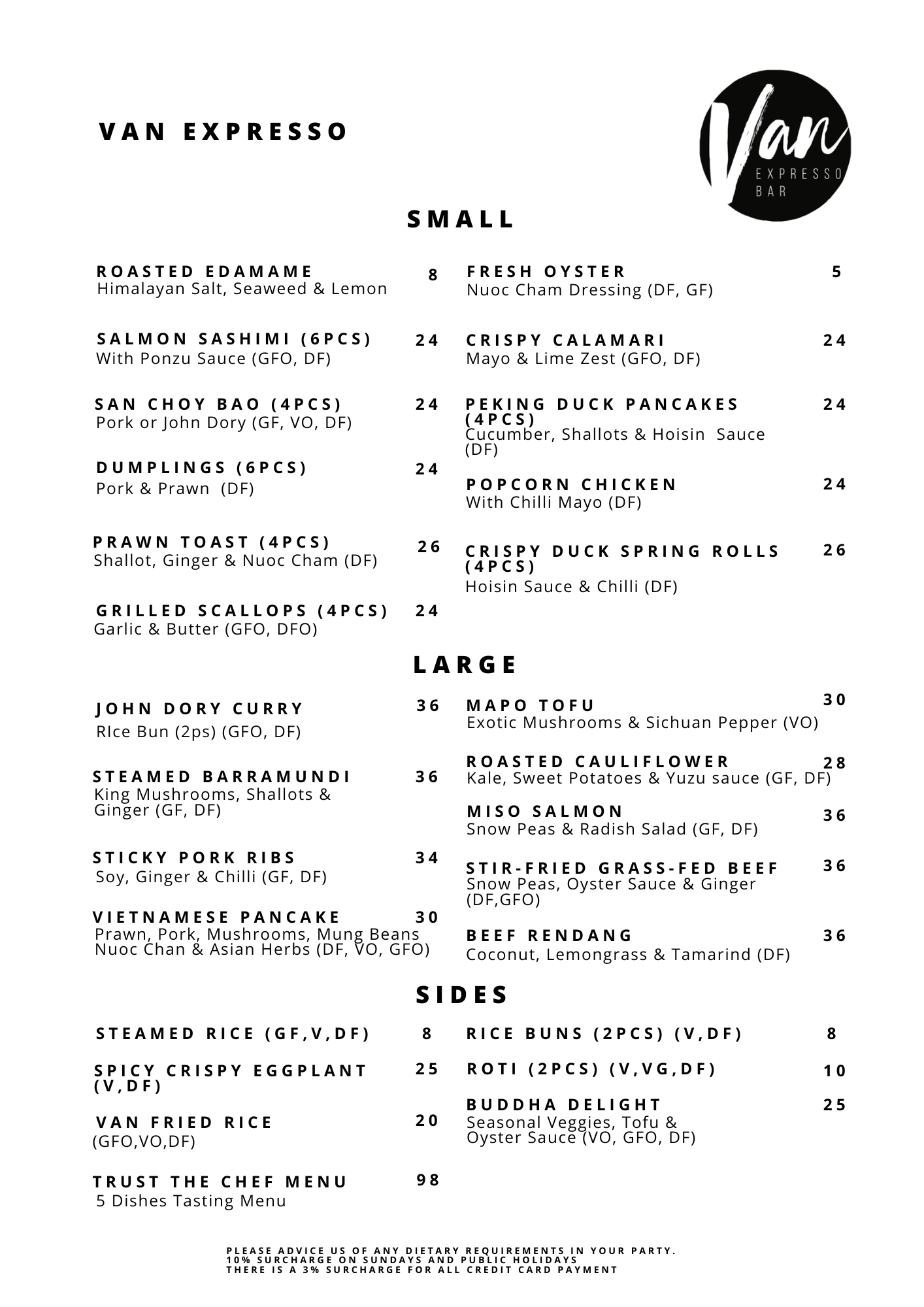 Menu — Van Expresso Bar