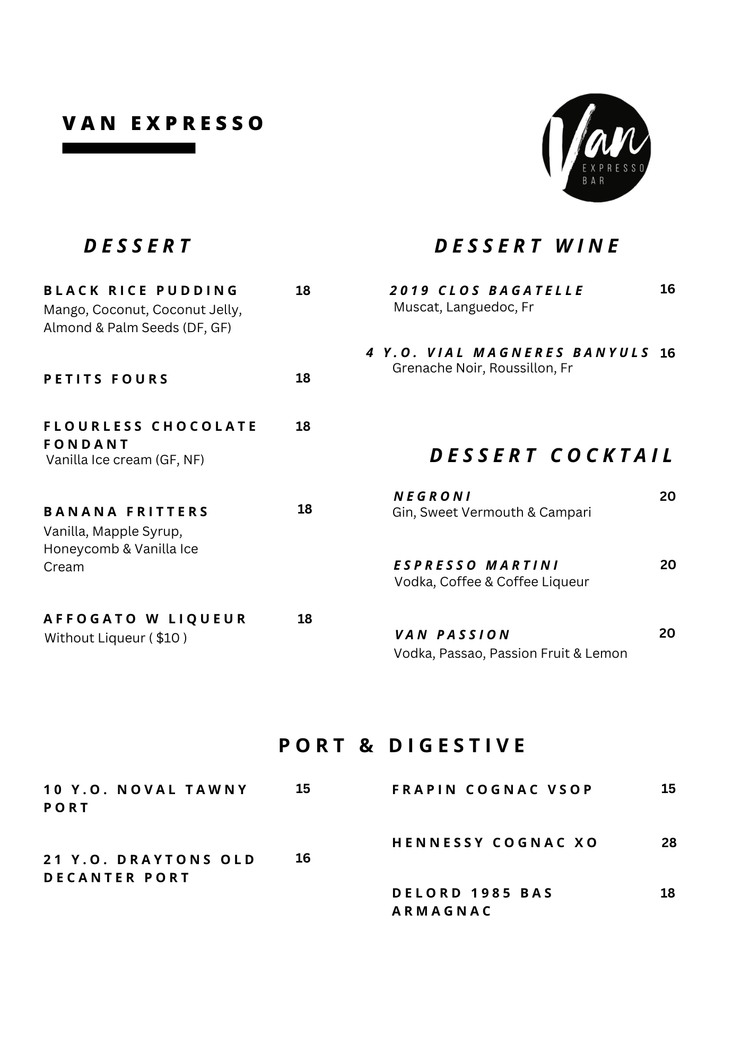 Menu — Van Expresso Bar