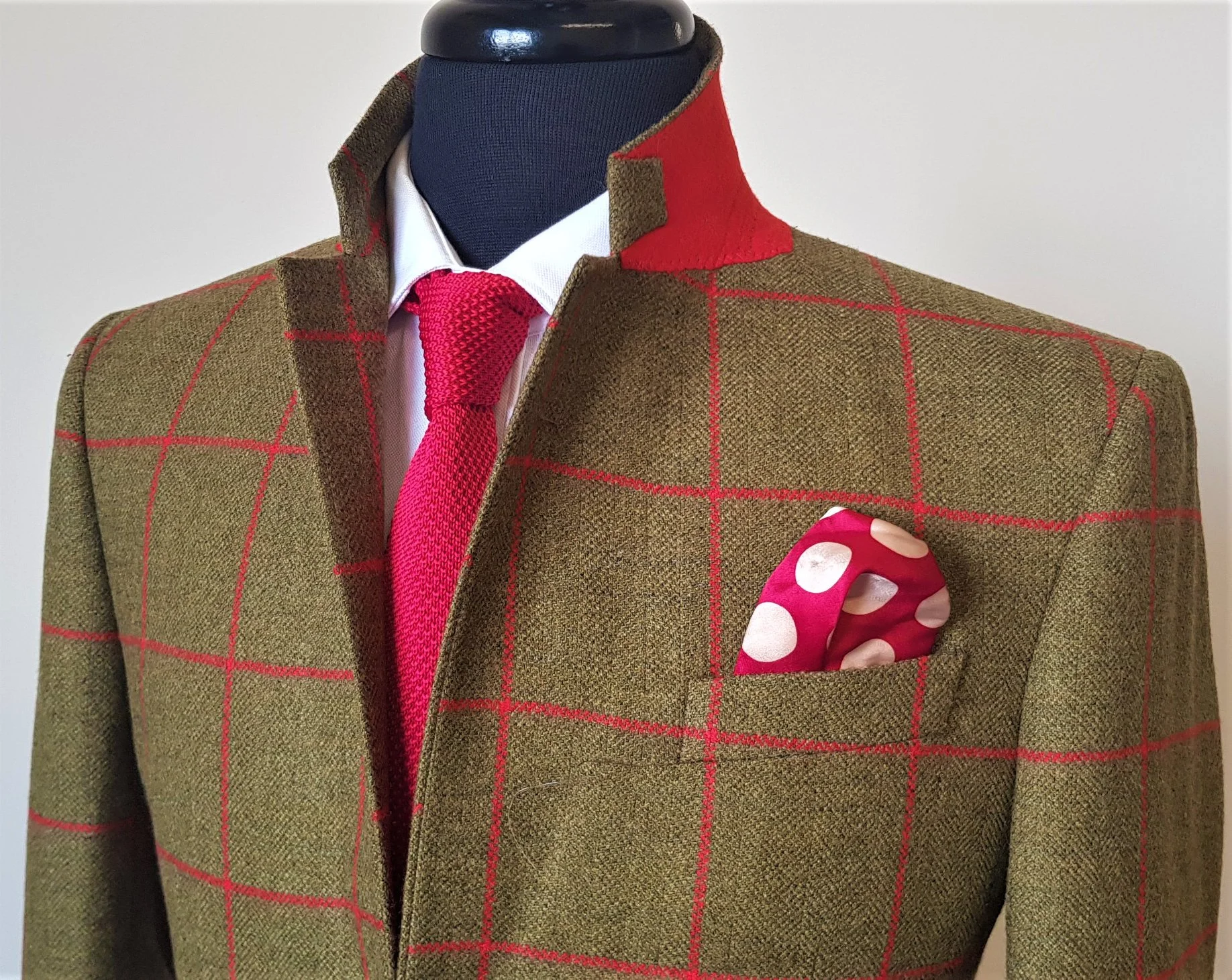Green tweed jacket with red windowpane check — TWEED ADDICT