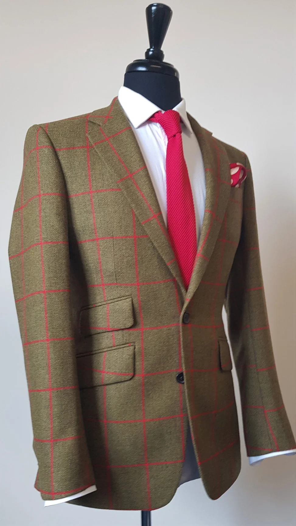 Green tweed jacket with red windowpane check — TWEED ADDICT