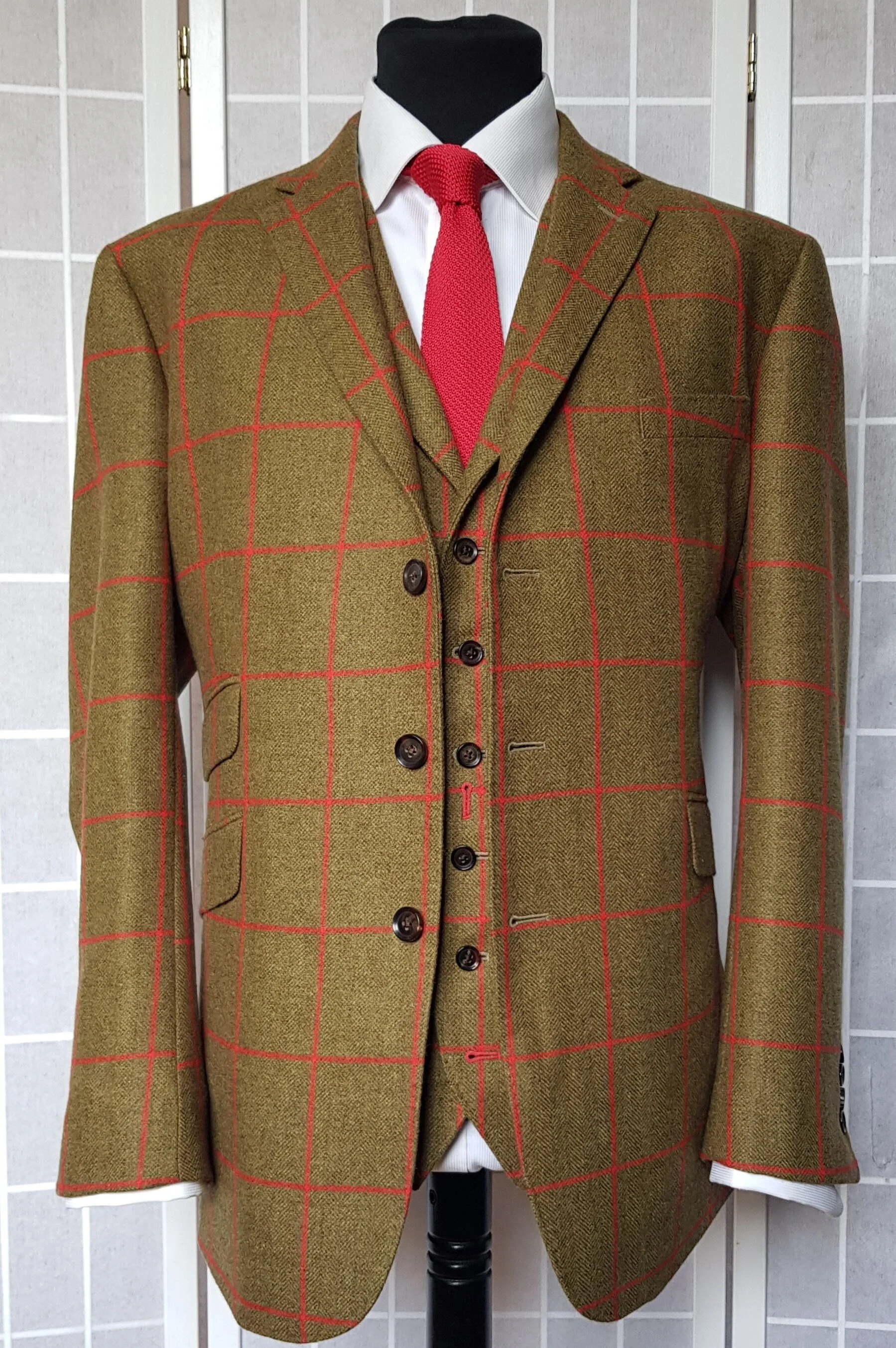 3 Piece Suit in Glenroyal Tweed with Red Check — TWEED ADDICT