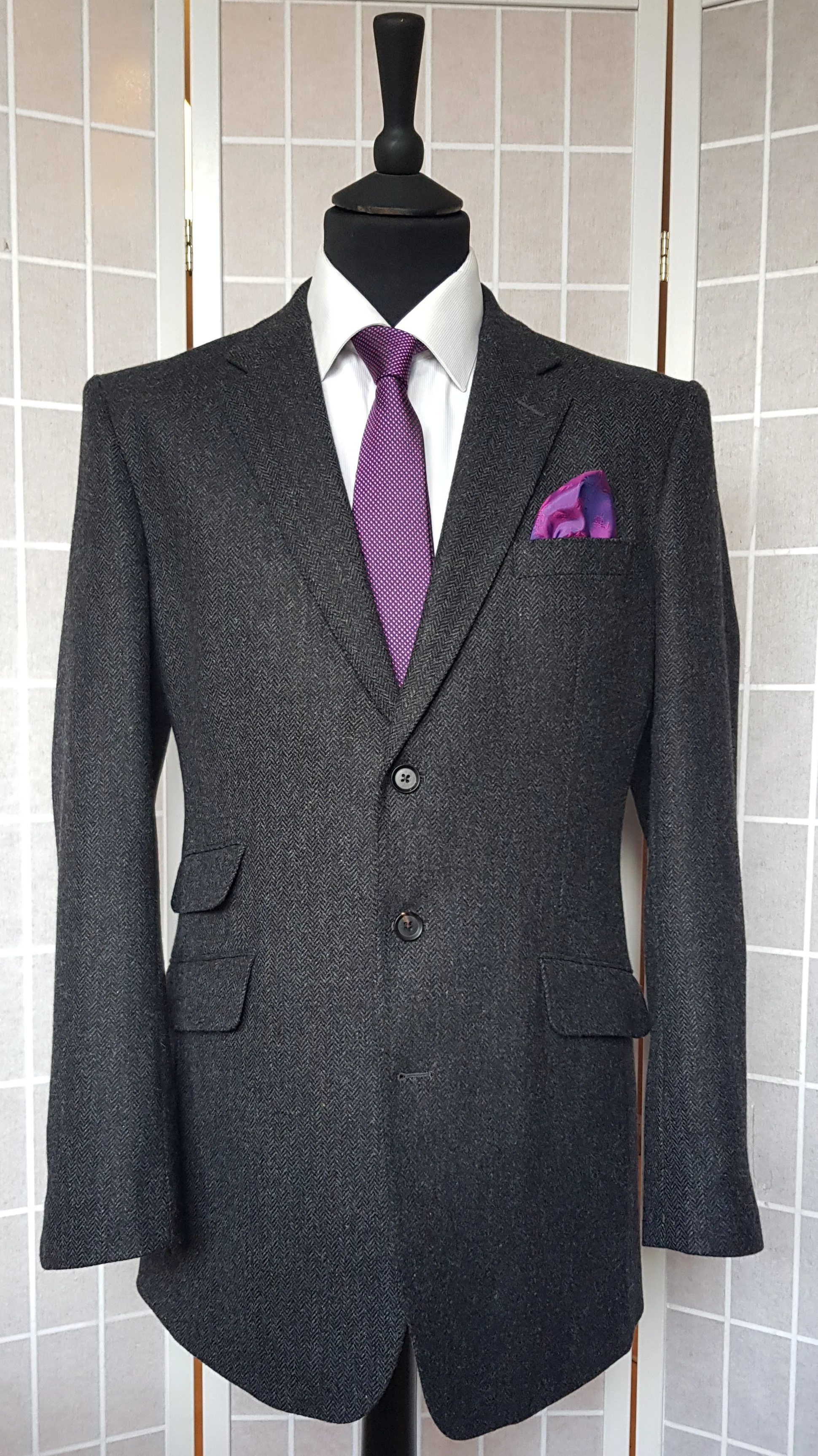 2 Piece Suit in Charcoal Lambswool Herringbone Tweed — TWEED ADDICT