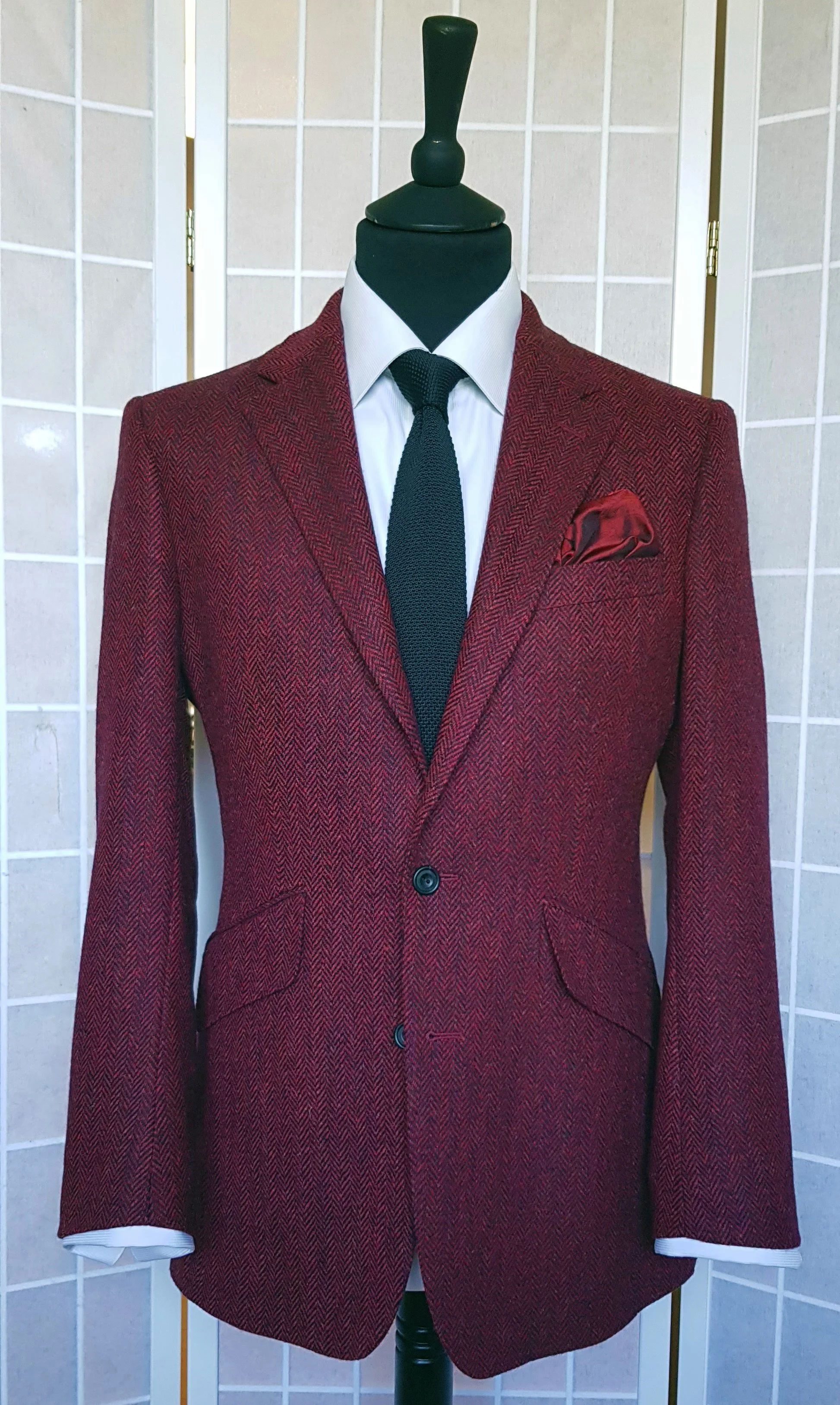 2 Button Jacket in Red Herringbone Holland and Sherry Tweed — TWEED ADDICT