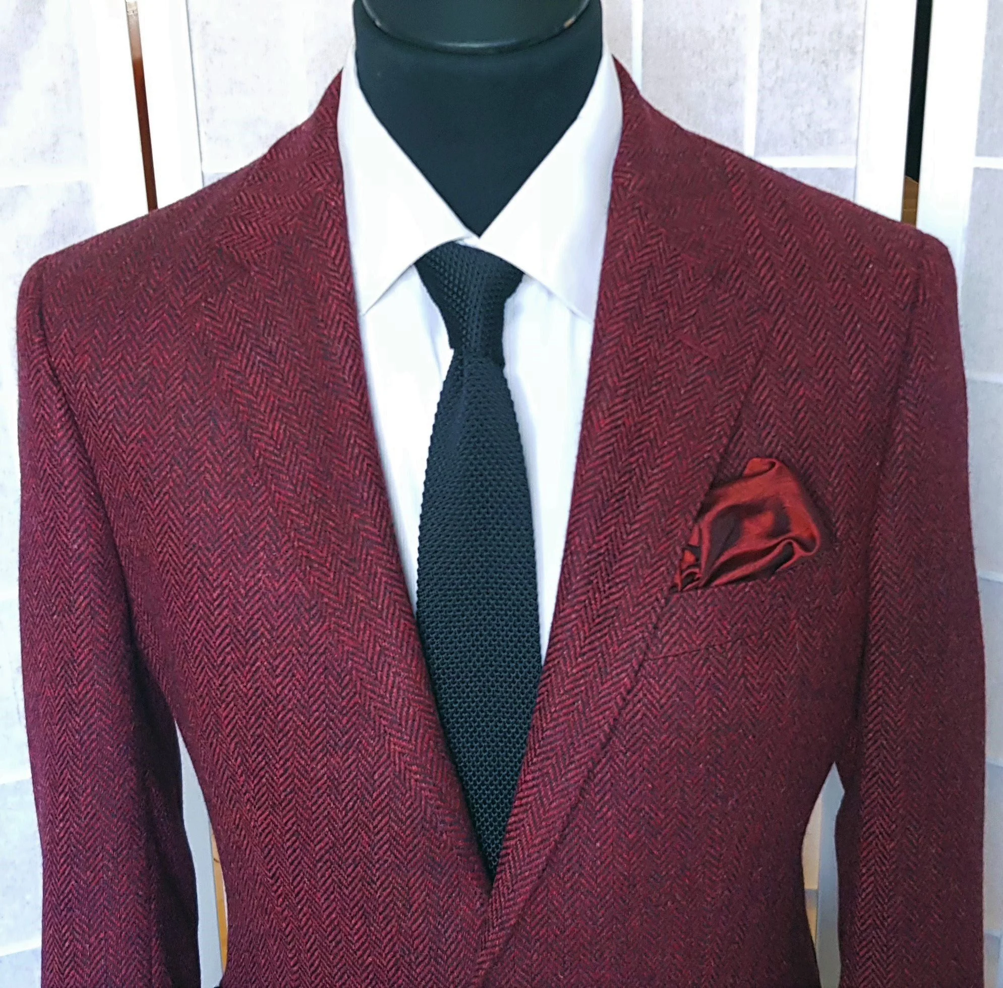 2 Button Jacket in Red Herringbone Holland and Sherry Tweed — TWEED ADDICT