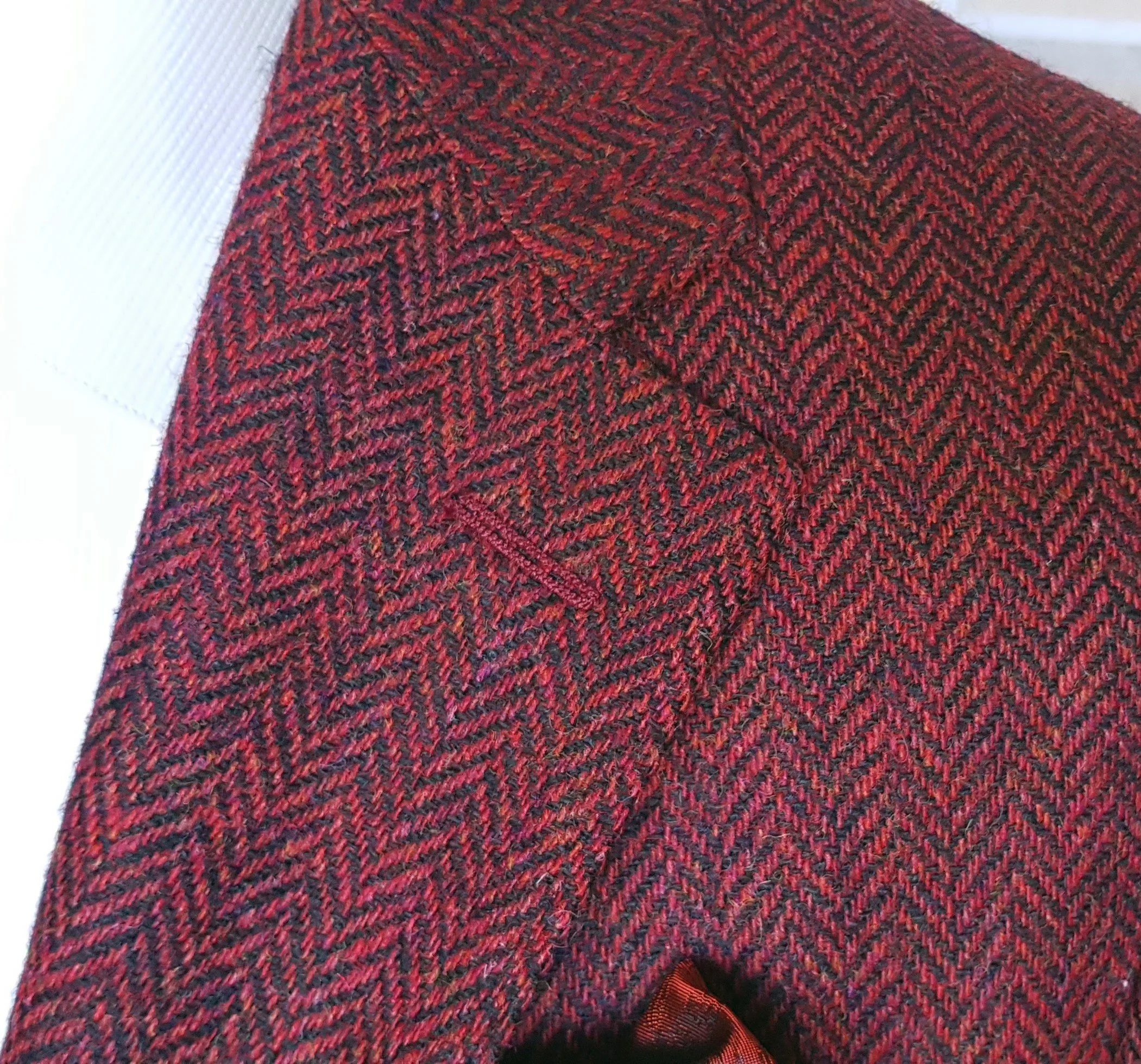 2 Button Jacket in Red Herringbone Holland and Sherry Tweed — TWEED ADDICT