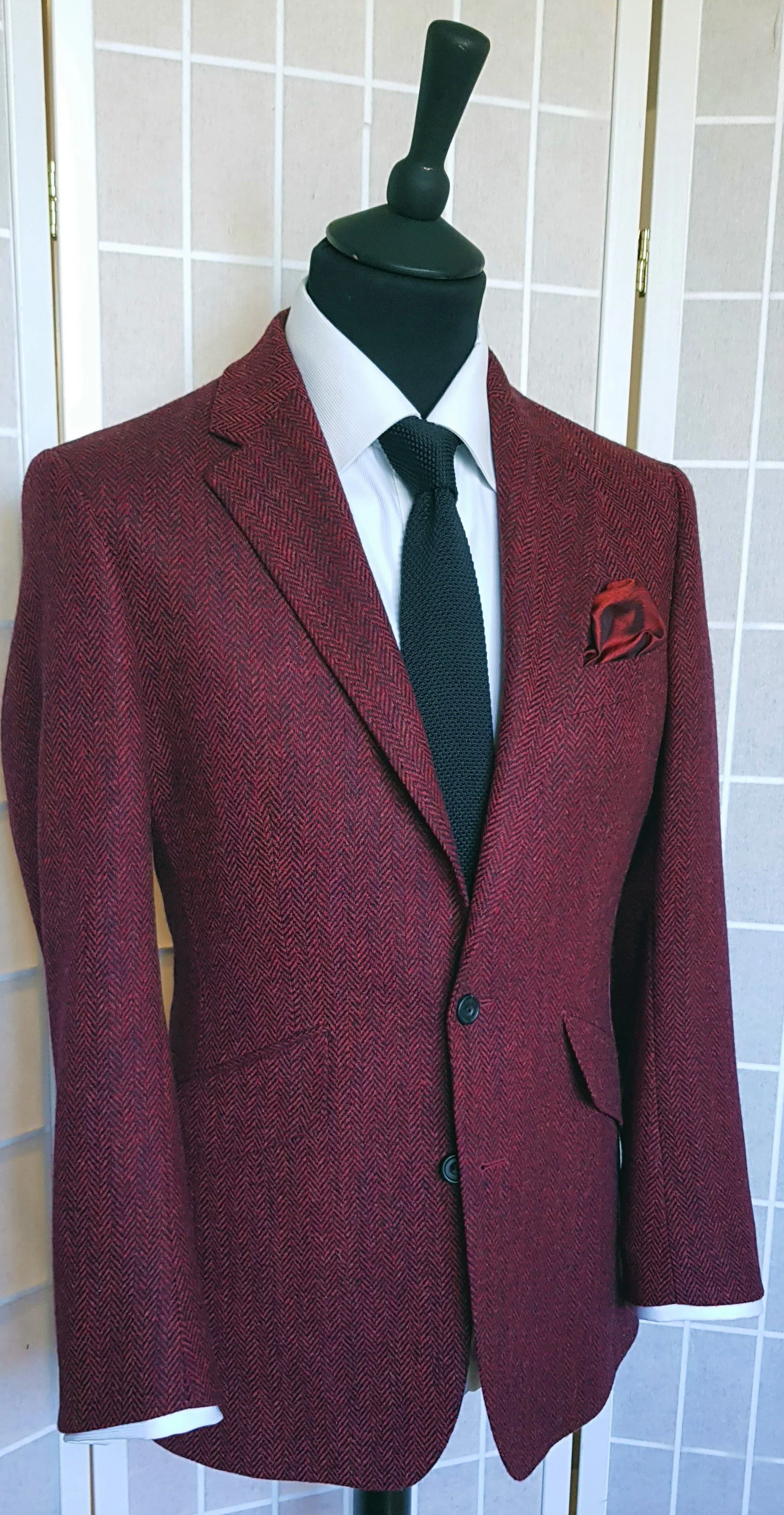 2 Button Jacket in Red Herringbone Holland and Sherry Tweed — TWEED ADDICT