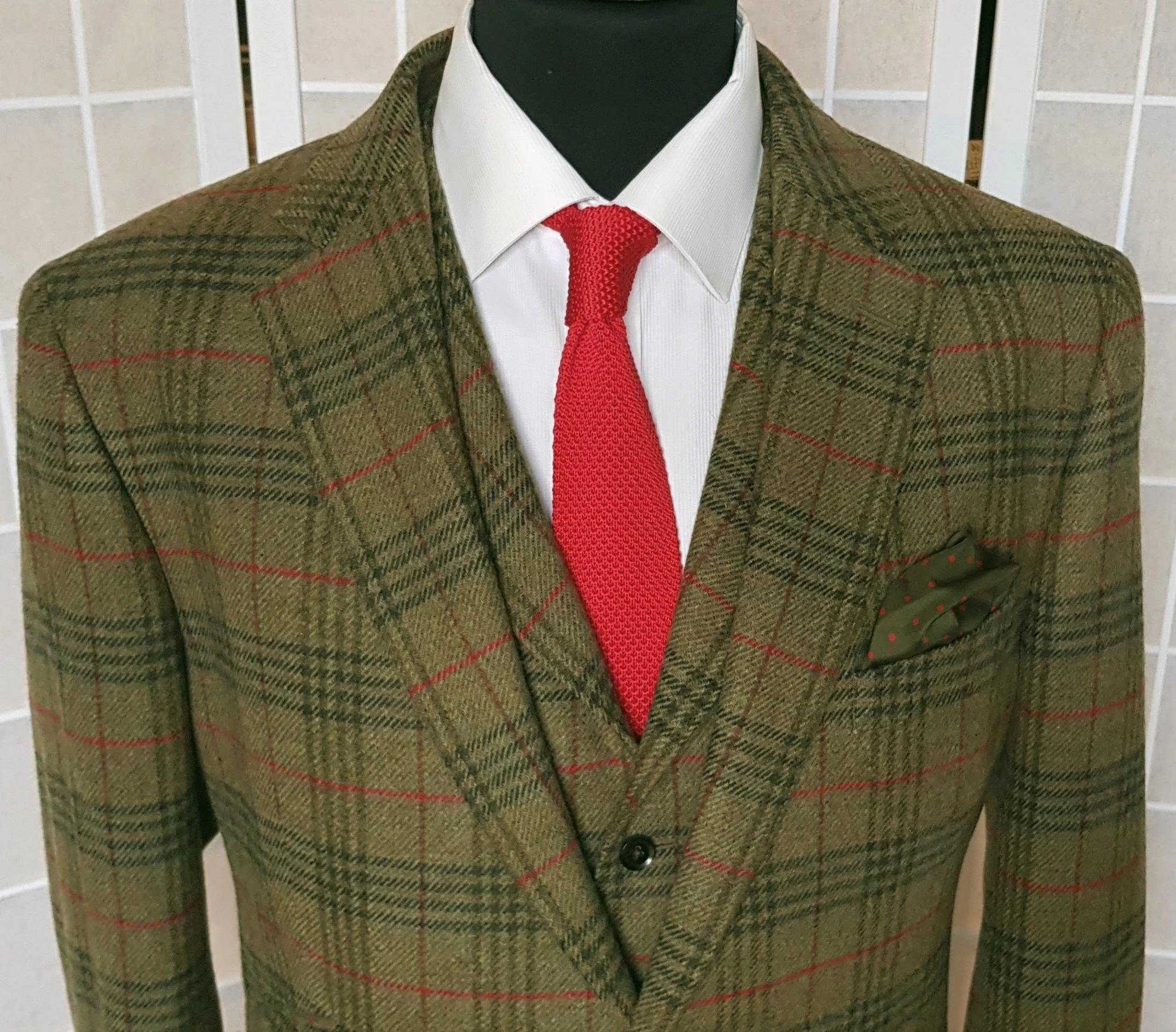 3 Piece Suit in Red and Green Check Tweed — TWEED ADDICT