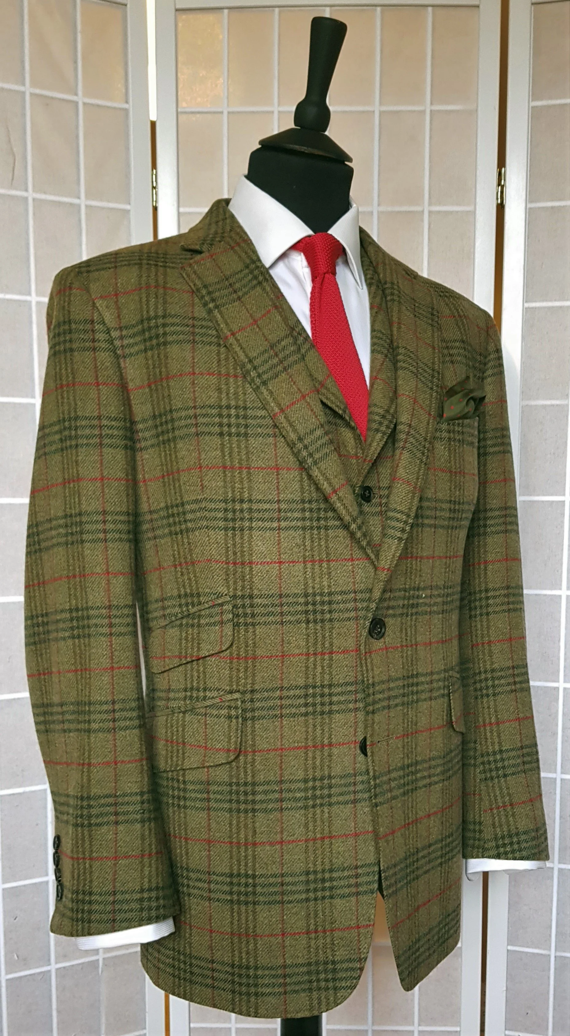 3 Piece Suit in Red and Green Check Tweed — TWEED ADDICT