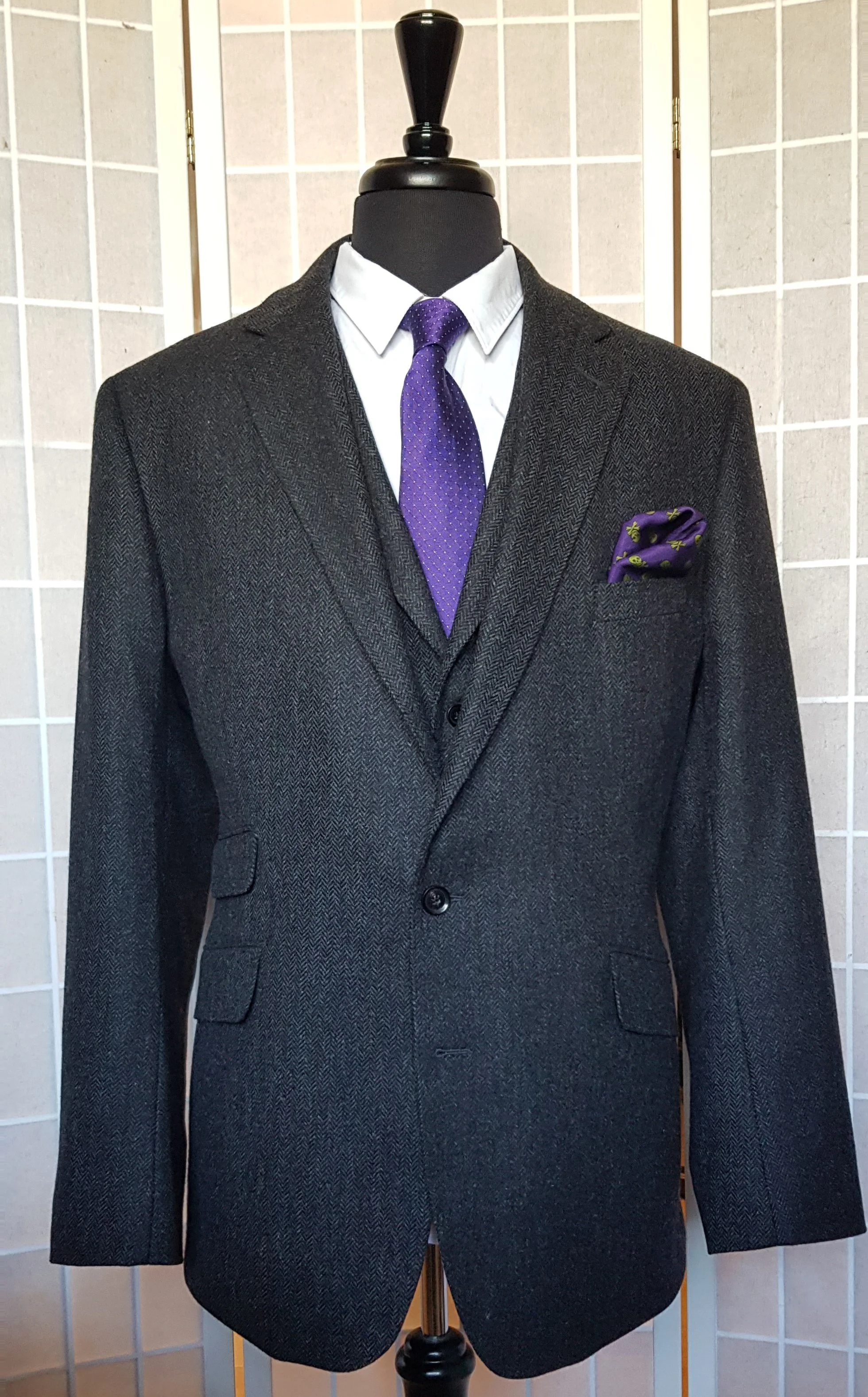 3 Piece Suit in Charcoal Herringbone Lambswool Tweed — TWEED ADDICT