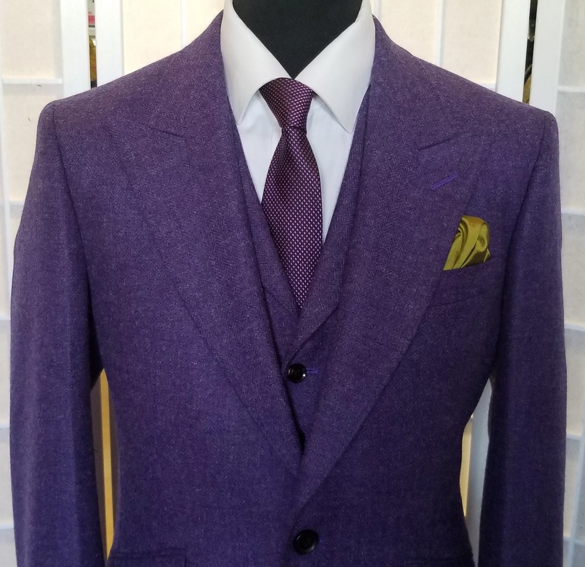 3 Piece Suit in Purple Herringbone Cheviot Tweed — TWEED ADDICT