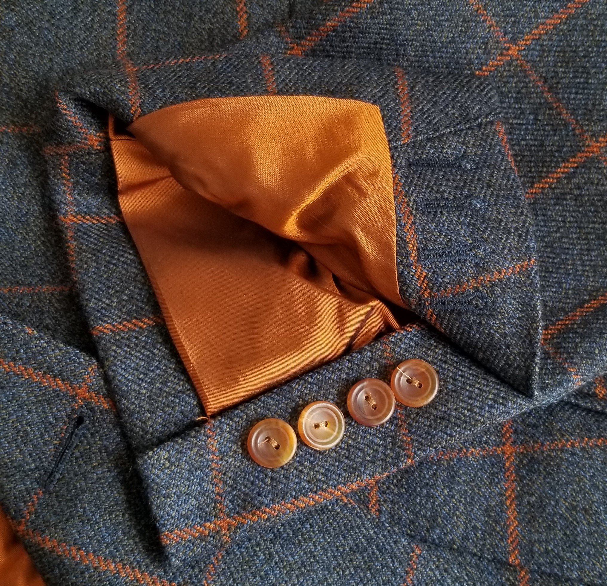 Navy Blue Blue Tweed Suit with Bold Orange Check — TWEED ADDICT