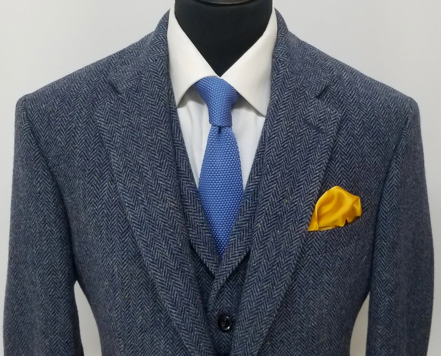 3 Piece Suit in Blue Herringbone Donegal Tweed — TWEED ADDICT