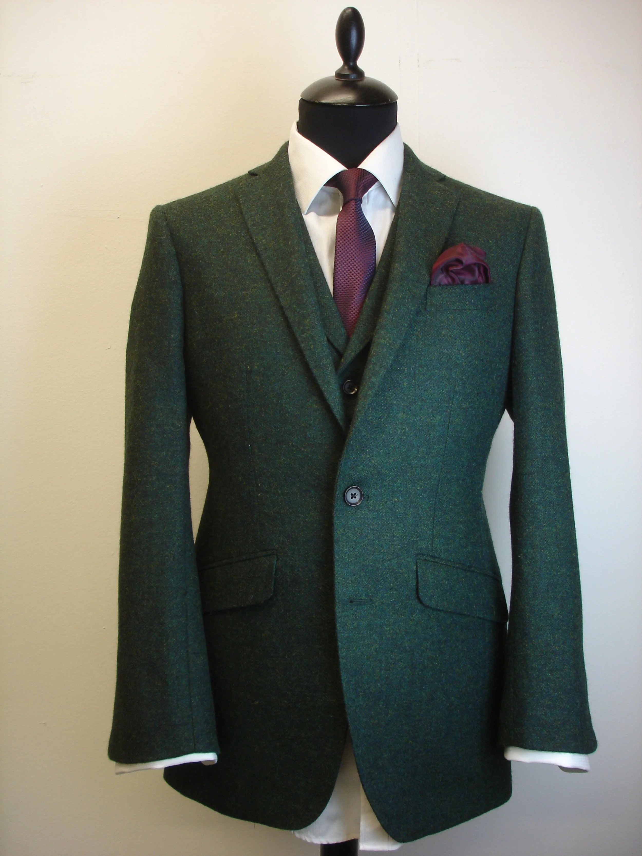 3 Piece Suit in Deep Green Herringbone Yorkshire Cheviot Tweed — TWEED ...