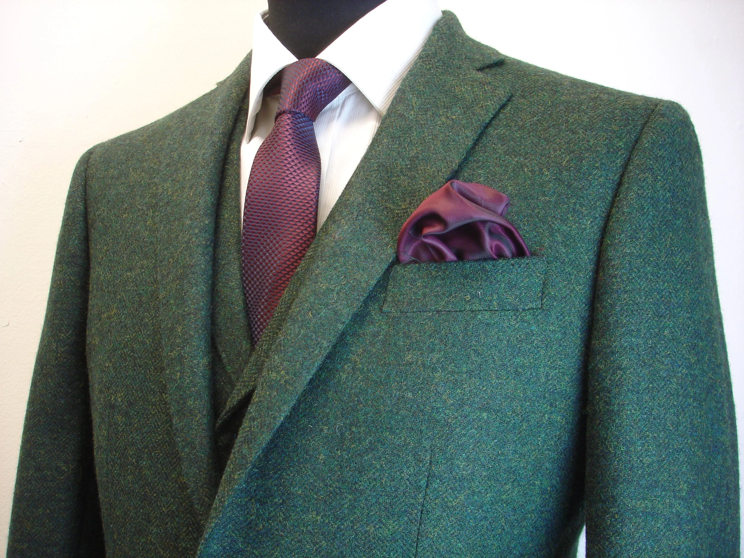 3 Piece Suit in Deep Green Herringbone Yorkshire Cheviot Tweed — TWEED ...