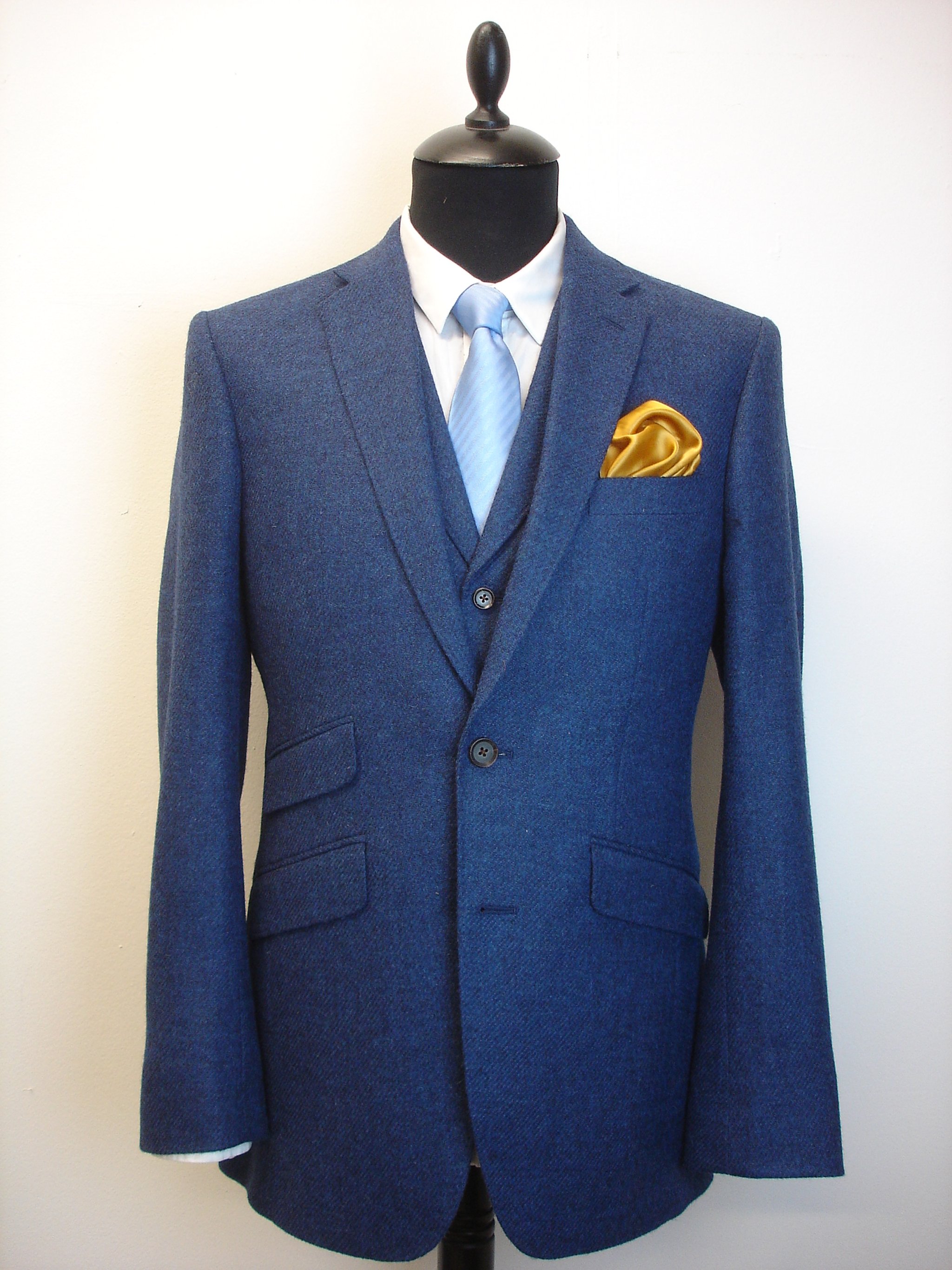 3 Piece Suit in Holland & Sherry Blue Shetland Tweed — TWEED ADDICT
