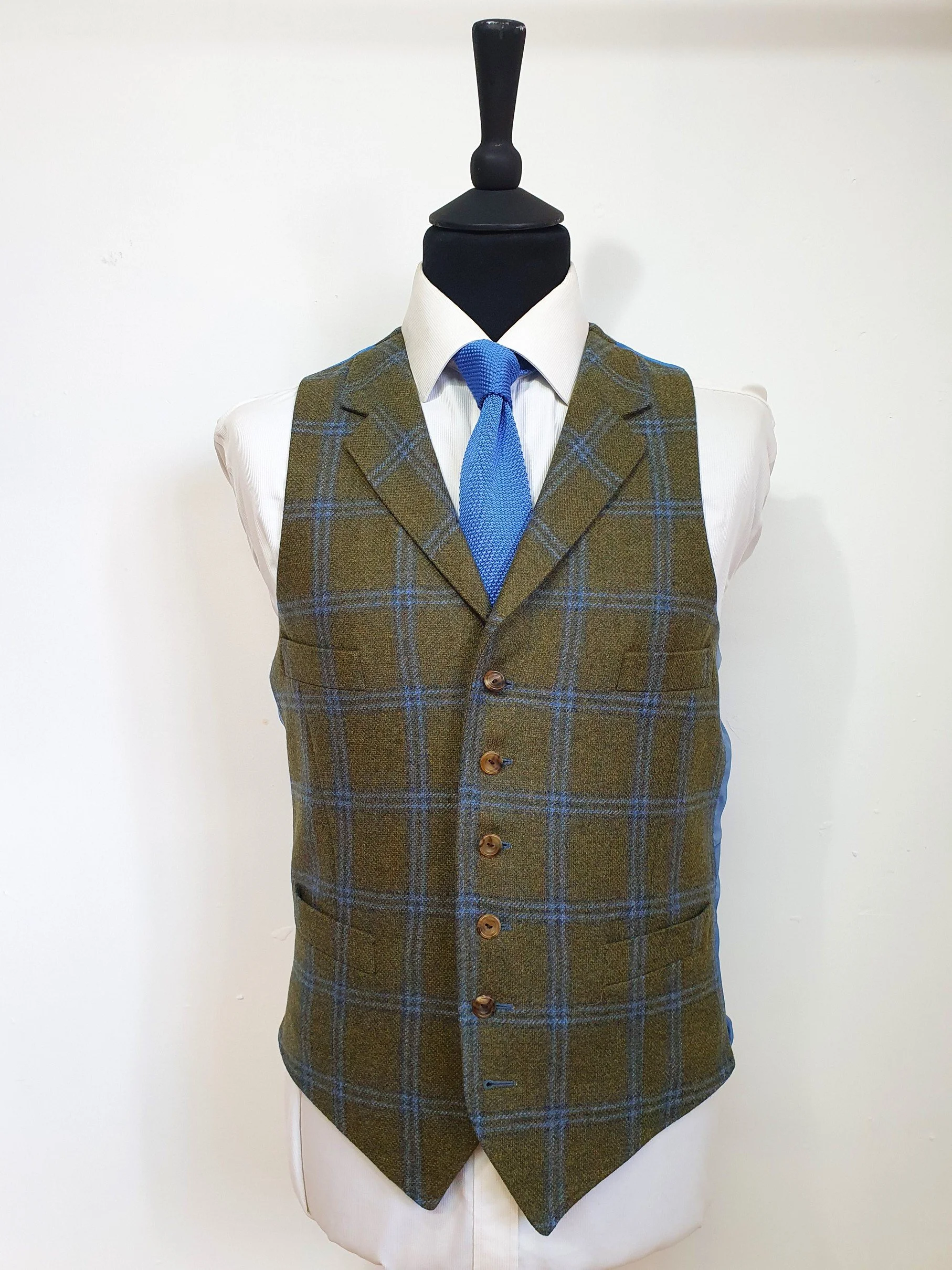 3 Piece Suit in Lovat Green Tweed with Blue Check — TWEED ADDICT