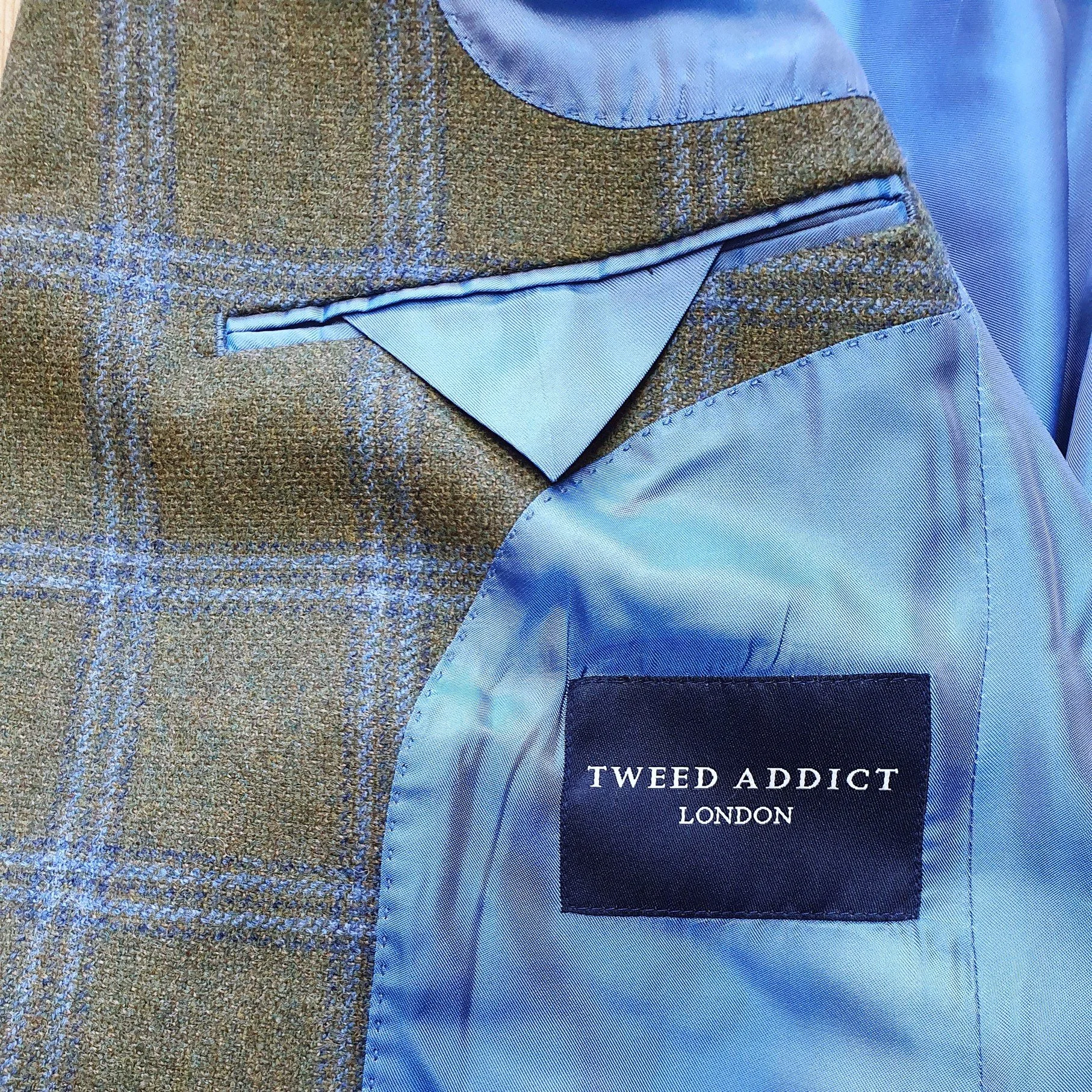 3 Piece Suit in Lovat Green Tweed with Blue Check — TWEED ADDICT