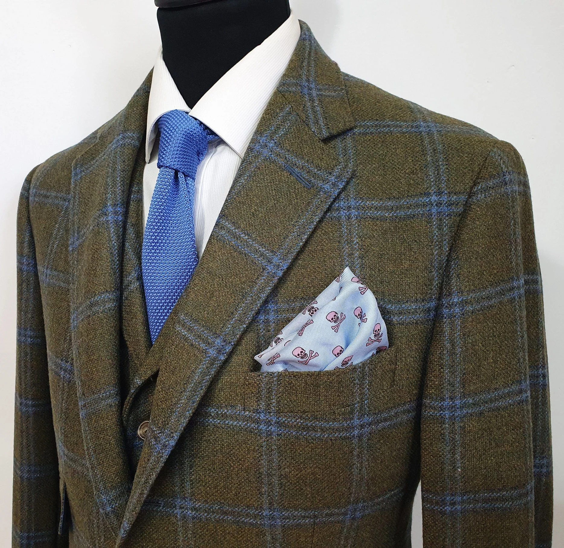 3 Piece Suit in Lovat Green Tweed with Blue Check — TWEED ADDICT
