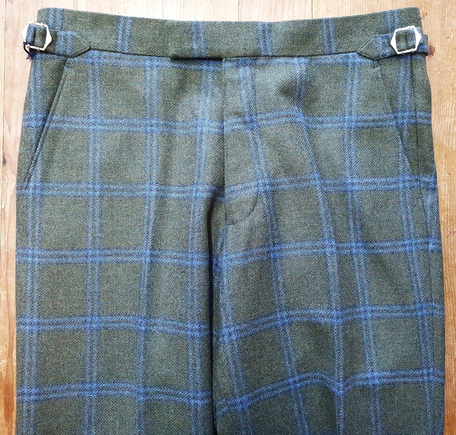 3 Piece Suit in Lovat Green Tweed with Blue Check — TWEED ADDICT