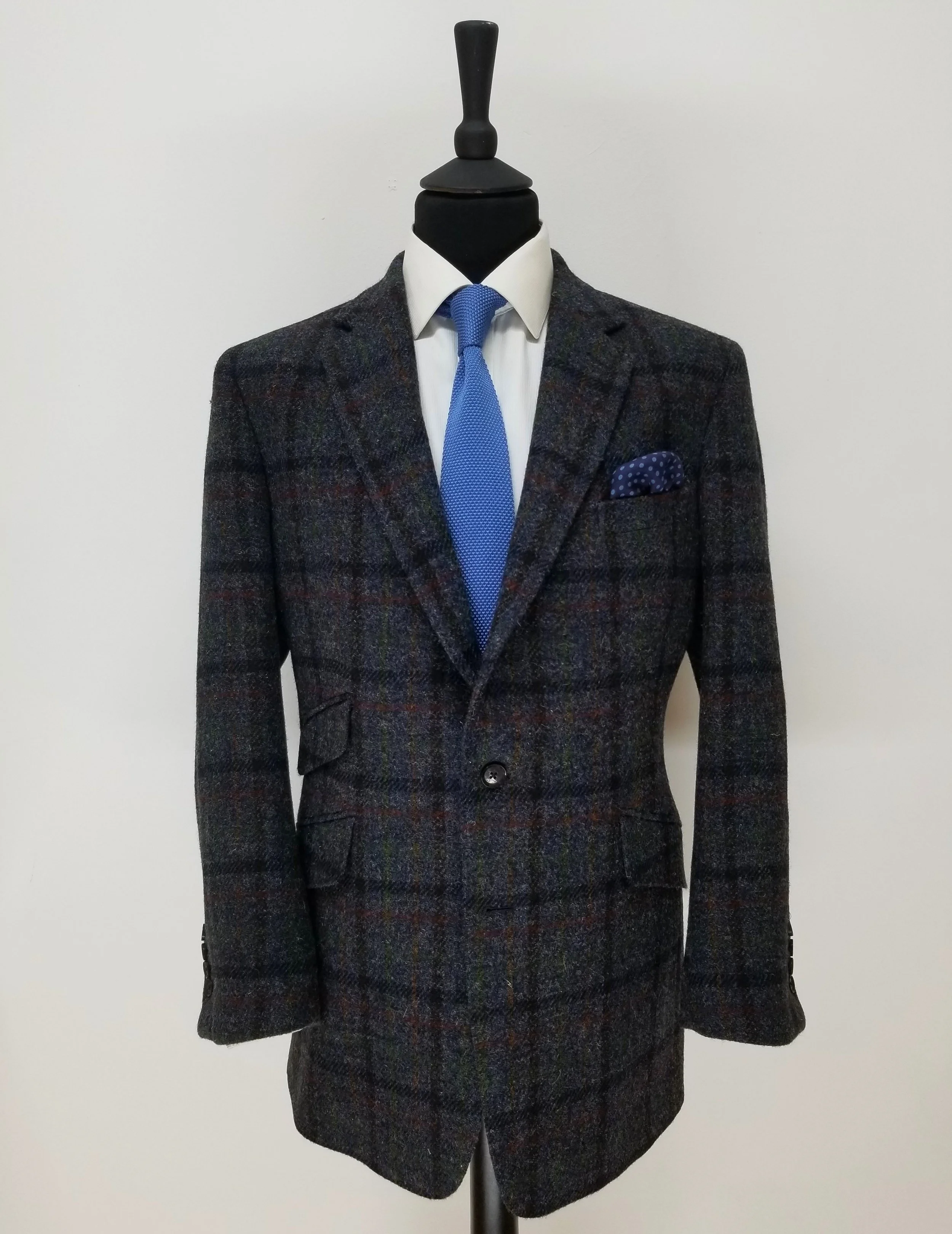 Harris Tweed Jacket with Red, Orange and Green Check — TWEED ADDICT
